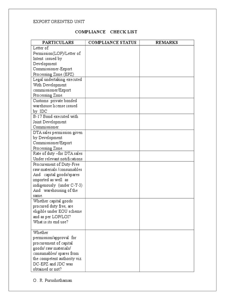 5 Eou Compliance Check List | PDF | Economies | Business