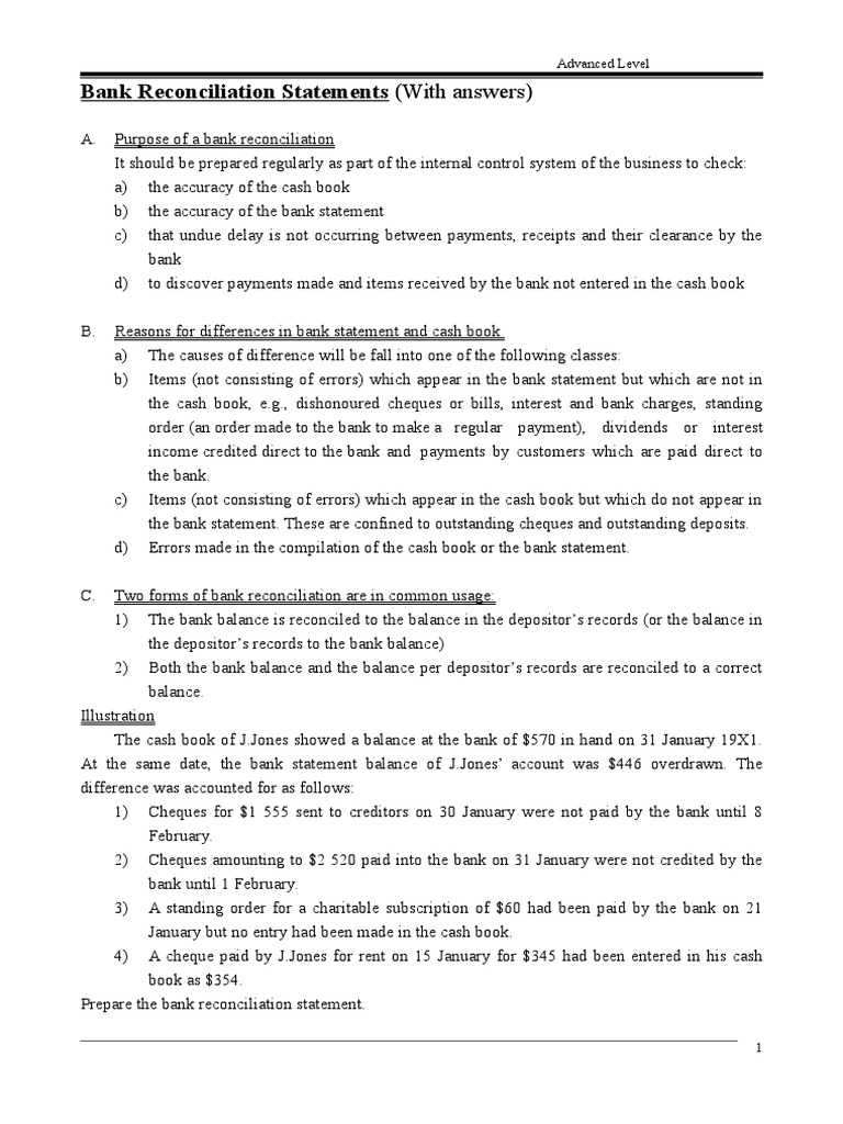 Reconciling Bank Statements: A Worked Example with Exercises | PDF ...