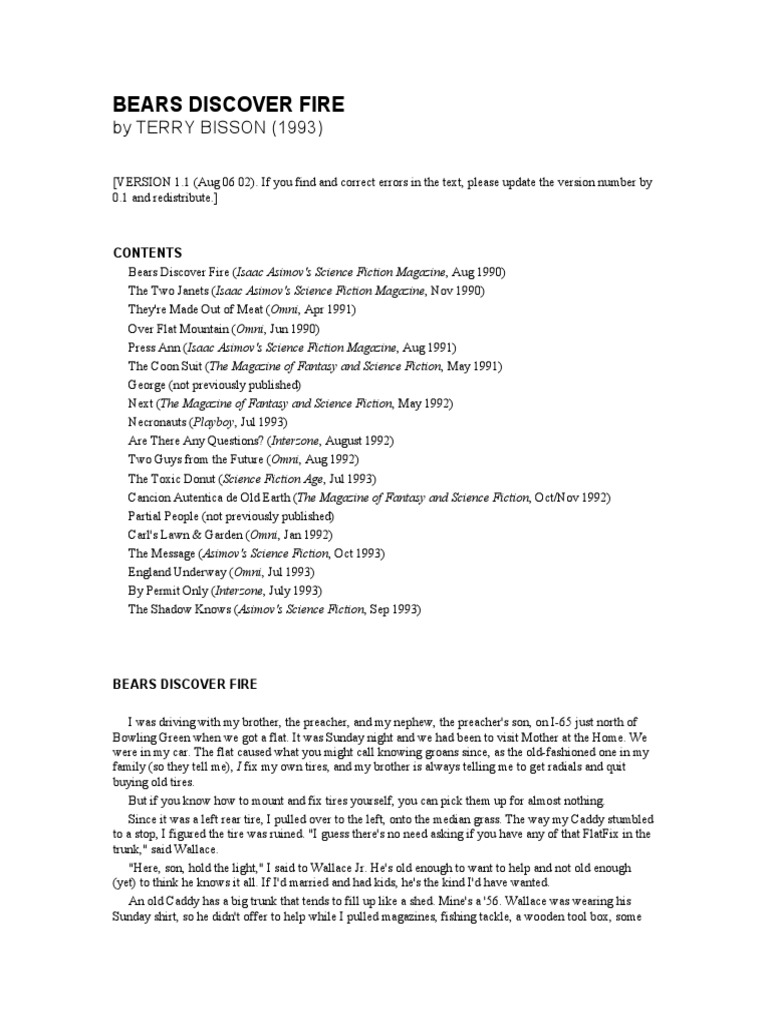 Terry Bisson Syfy Stories | PDF | Bears | Thought