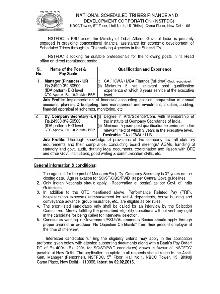 National Scheduled Tribes Finance and Development Corporation (NSTFDC ...