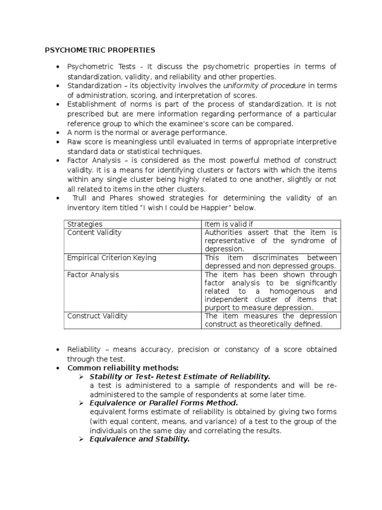 Psychometric Test Properties Explained | PDF | Career & Growth
