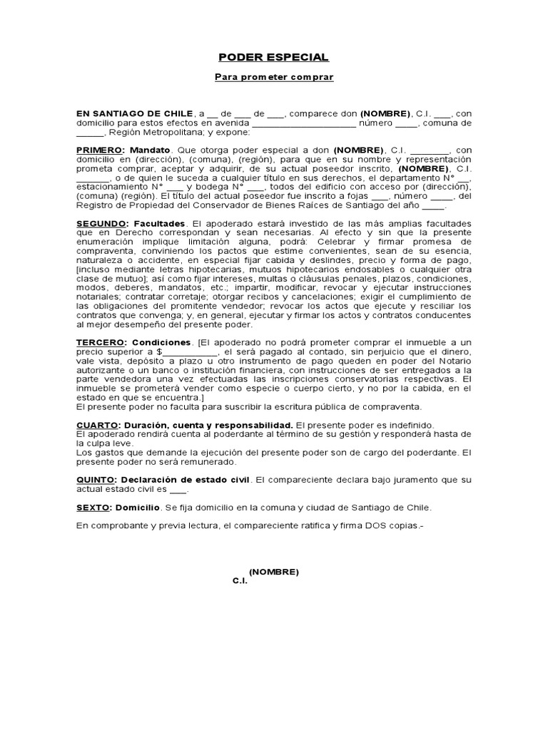 Poder Especial para Compraventa en Chile | PDF | Gobierno | Instituciones sociales
