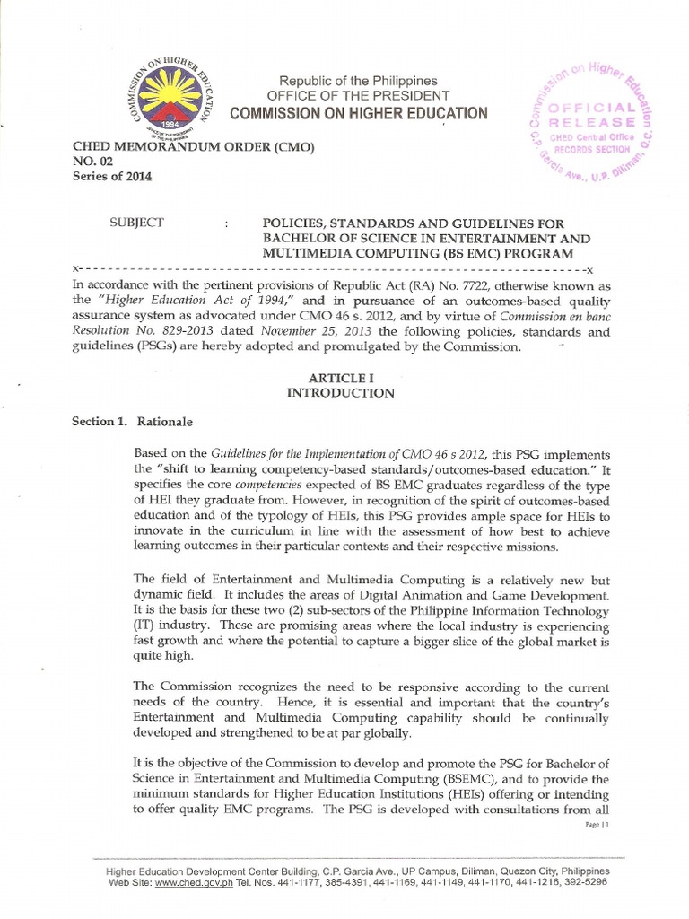 CMO 02 Series of 2014 Policies Standards and Guidelines For Bachelor of ...