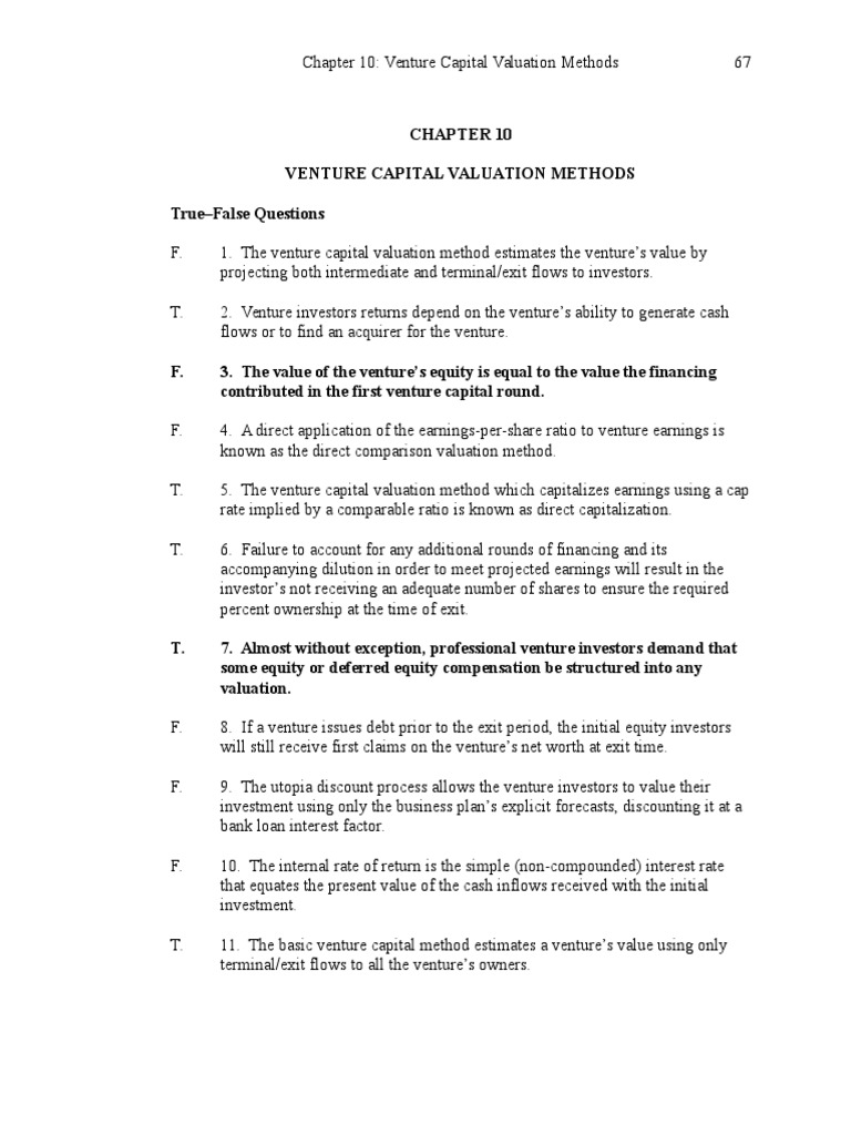 VC Valuation Methods Summary | PDF | Valuation (Finance) | Venture Capital