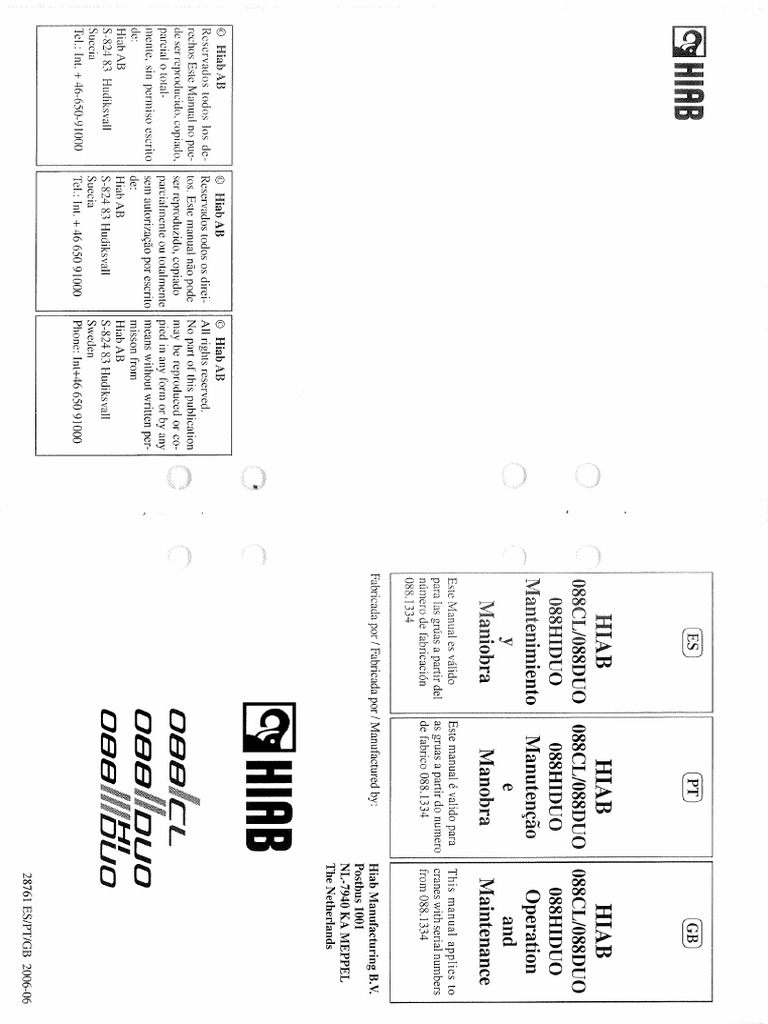 Manual Mantenimiento Hiab 088 | PDF