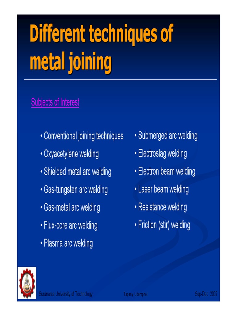 Overview of Metal Joining Techniques | PDF | Welding | Construction