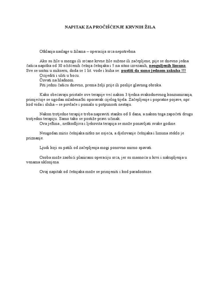 Napitak Za Prociscenje Krvnih Zila | PDF