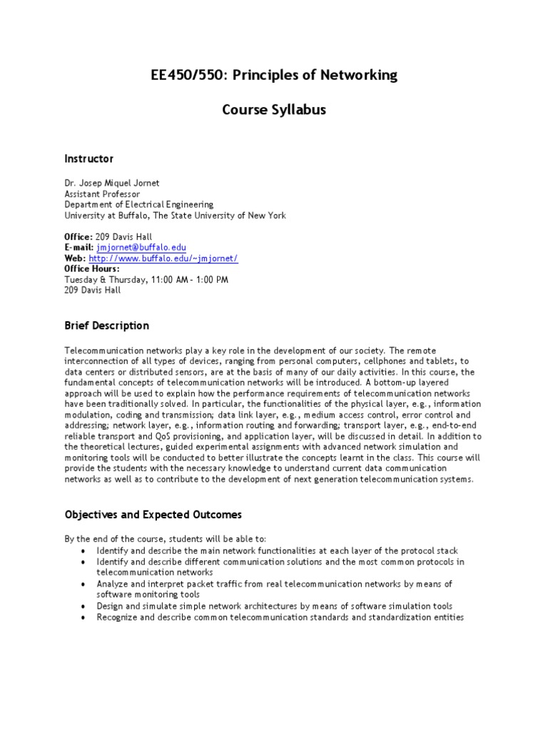 EE450/550: Principles of Networking Course Syllabus: Instructor | PDF ...