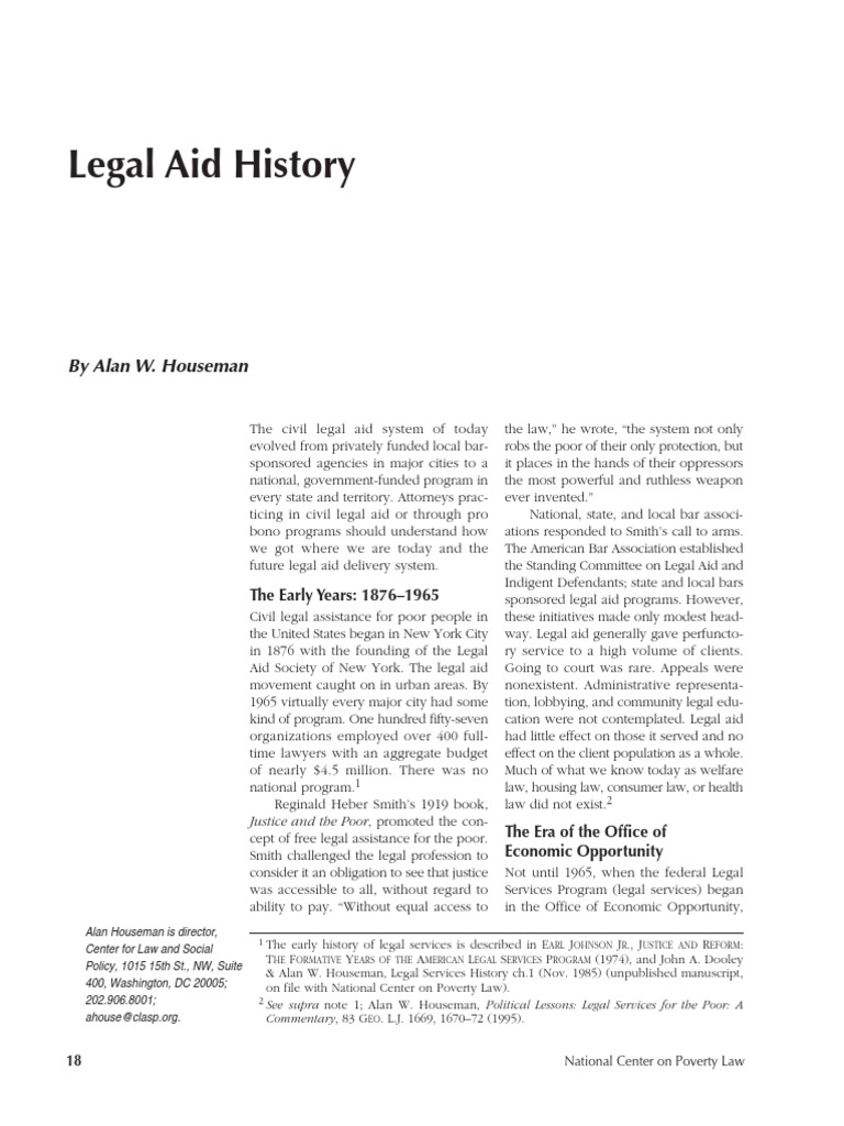 Legal Aid History: by Alan W. Houseman | PDF | Legal Aid | Public Sphere