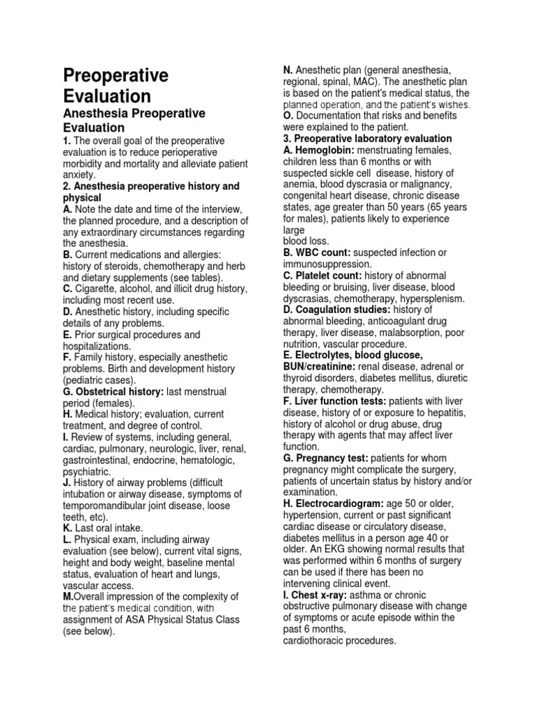 Preoperative Evaluation.docx | Anesthesia | Physical Examination