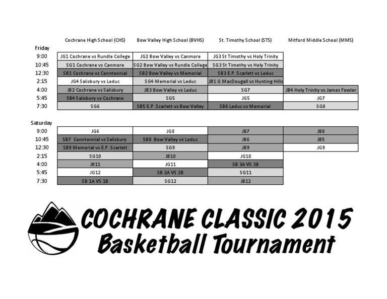 Cochrane Classic 2015 Basketball Schedule | PDF | Sports & Recreation