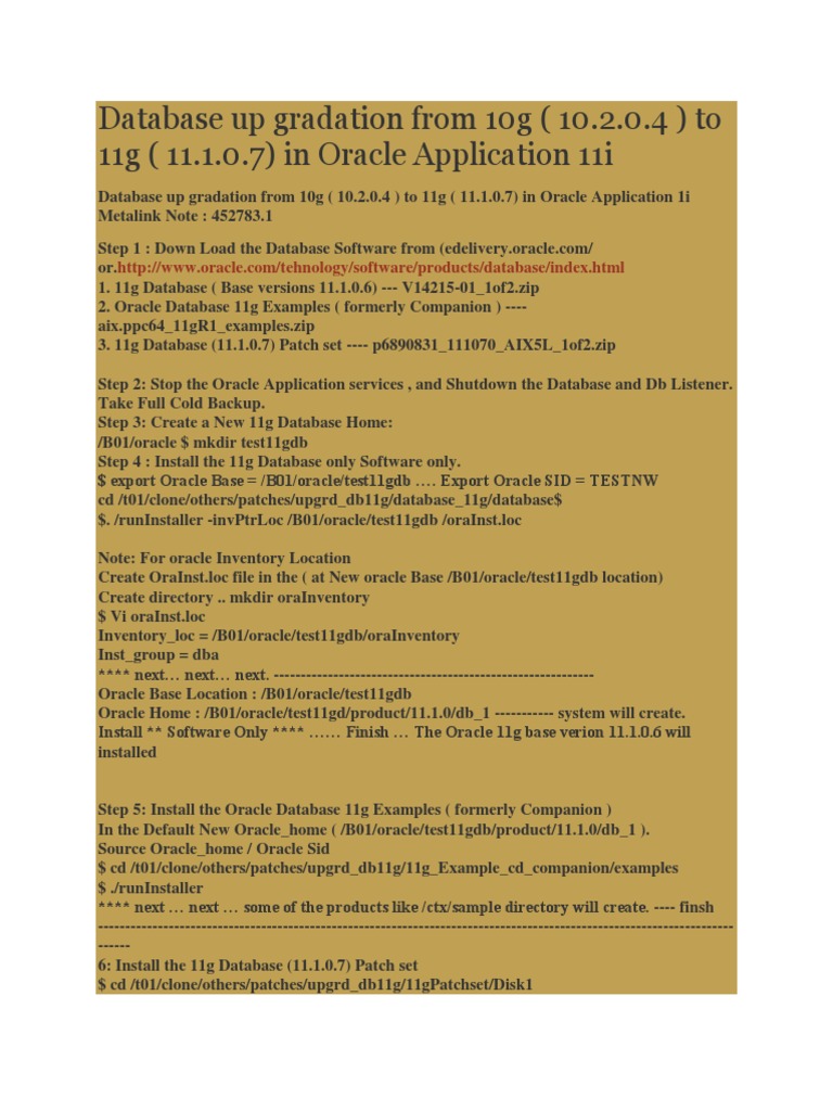 Database Up Gradation From 10g (10.2.0.4) To 11g (11.1.0.7) in Oracle Application 11i | PDF ...