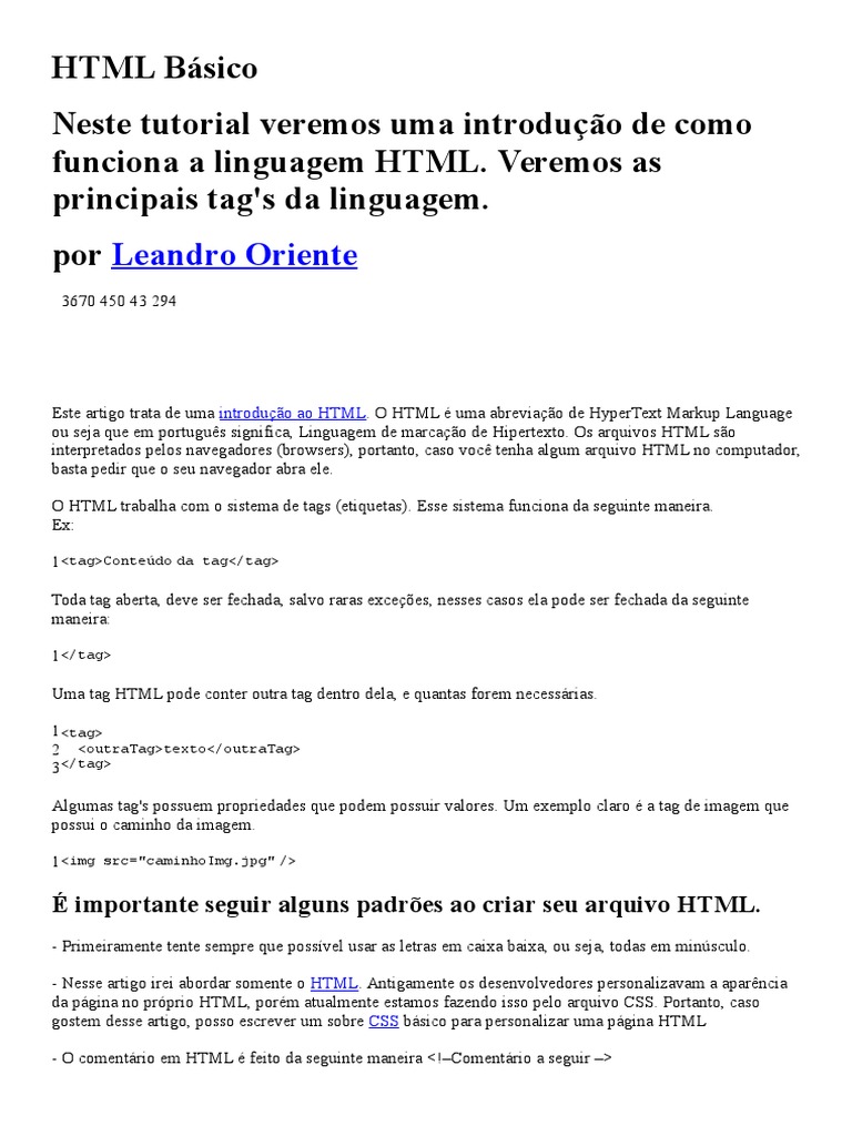 HTML Básico para Iniciantes | PDF | Html | Folhas de estilo em cascata