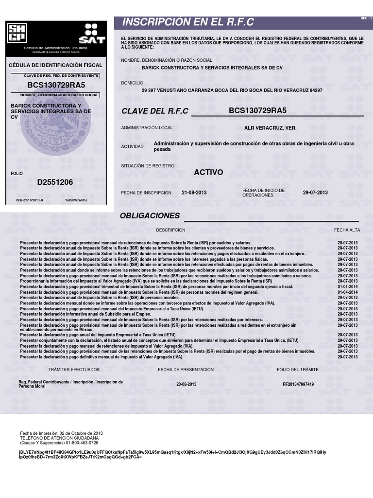 Cedula RFC | PDF | Impuesto sobre la renta | Impuestos