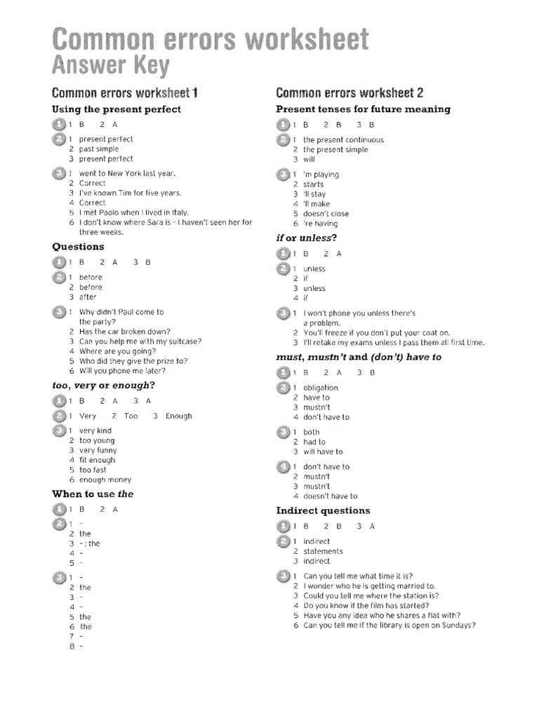 Common Errors Worksheets | PDF