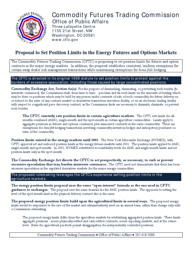2010 CFTC Energy Rule Fact Sheet | Download Free PDF | Commodity Futures Trading Commission ...