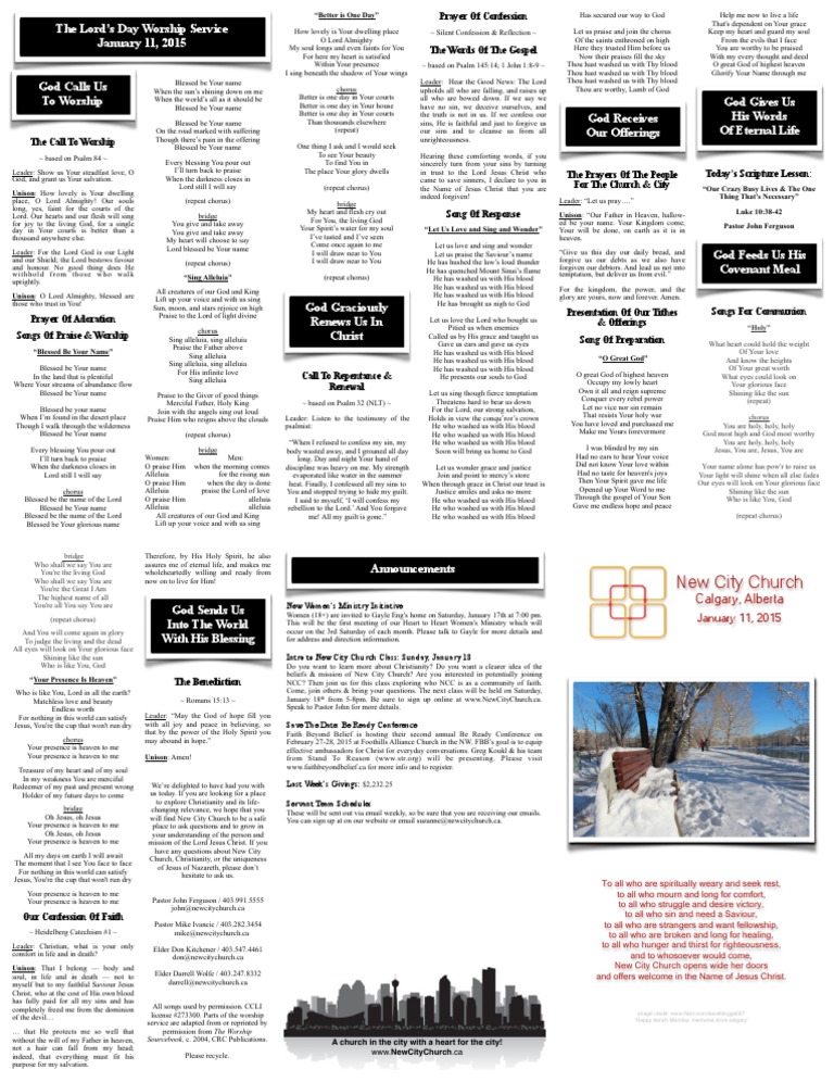 January 11, 2015 Worship Folder | PDF | Confession (Religion) | Sin