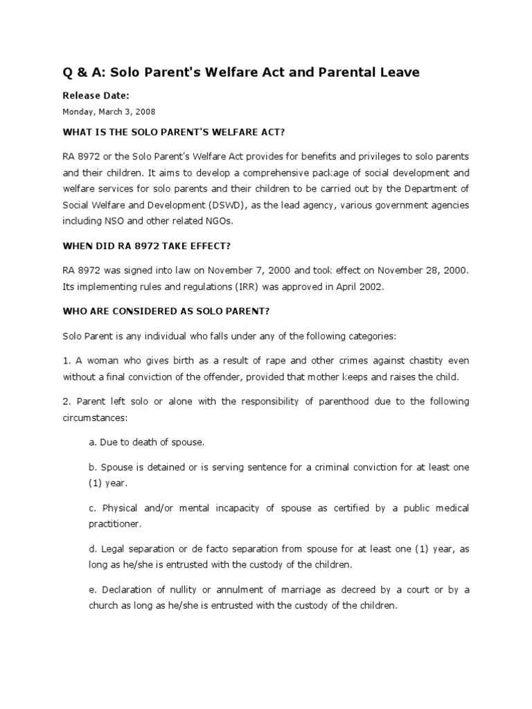 Primer on Parental Leave and Solo Parent Act | Parental Leave ...