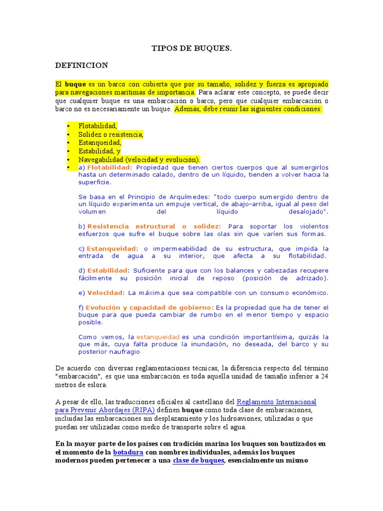 Tipos de Buques | Descargar gratis PDF | Buques | Barcos
