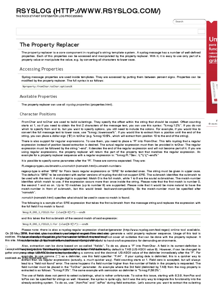 The Property Replacer - Rsyslog V5-Stable Documentation | Download Free PDF | Regular Expression ...