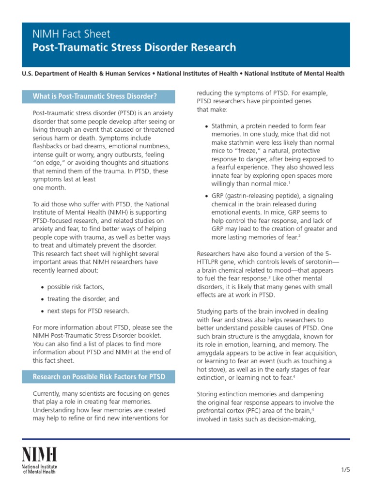 Post Traumatic Stress Disorder Research Fact Sheet | Posttraumatic ...