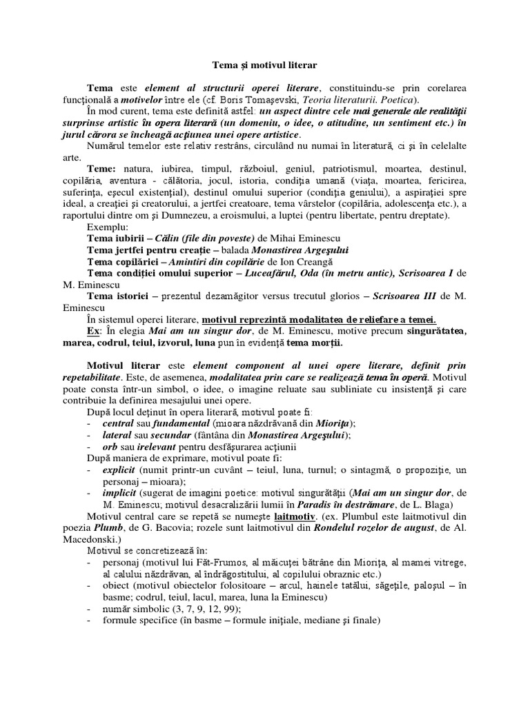 Tema Si Motivul Literar