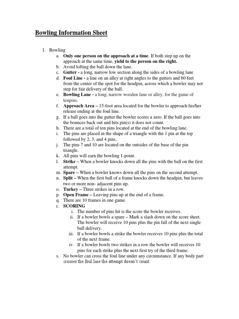 Bowling Information Sheet | PDF