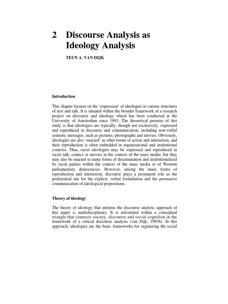 VAN DIJK T - Discourse Analysis As Ideology Analysis | PDF | Ideologies ...
