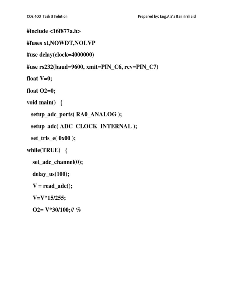 O2 Sensor Monitoring Code for PIC16F877 | PDF