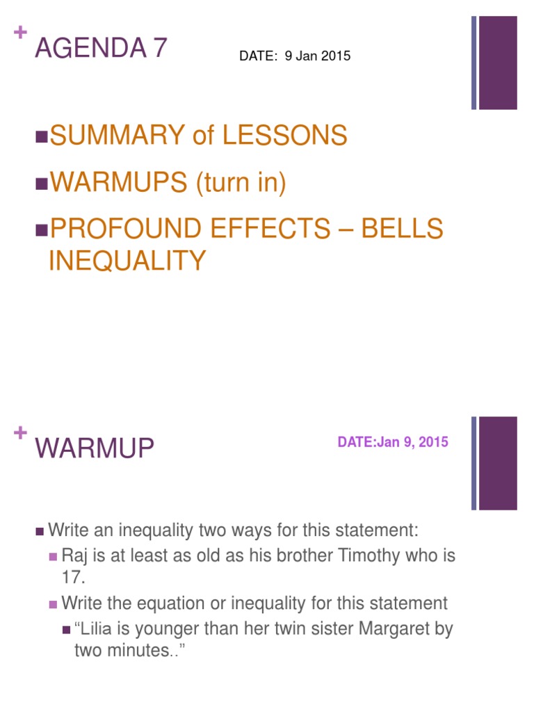 Inequality Lesson Plan and Warmups | PDF
