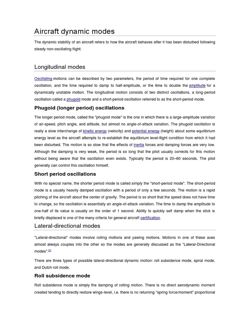 Aircraft Dynamic Modes | PDF | Flight Dynamics (Fixed Wing Aircraft ...