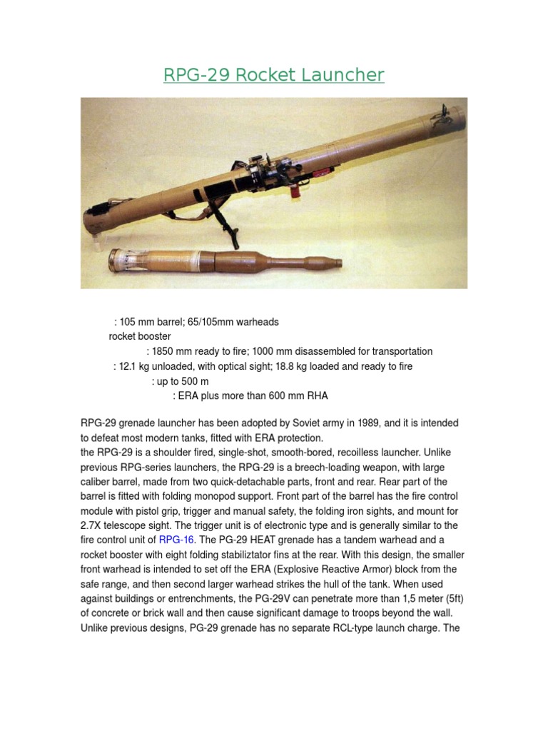 RPG-29 Rocket Launcher | PDF