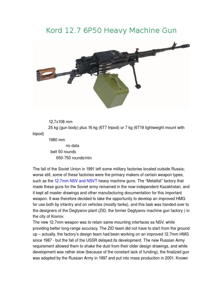 Kord 12 7 6P50 Heavy Machine Gun | Machine Gun | Projectile Weapons
