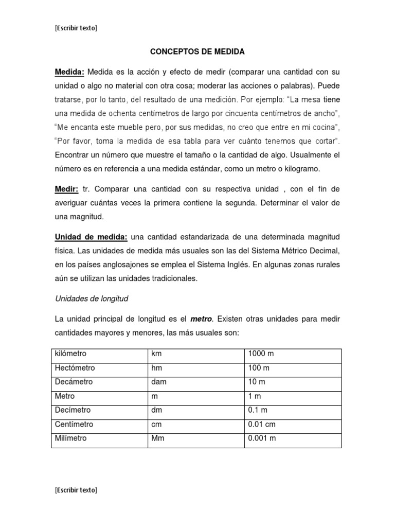 Conceptos de Medida | PDF | Unidades de medida | Medición