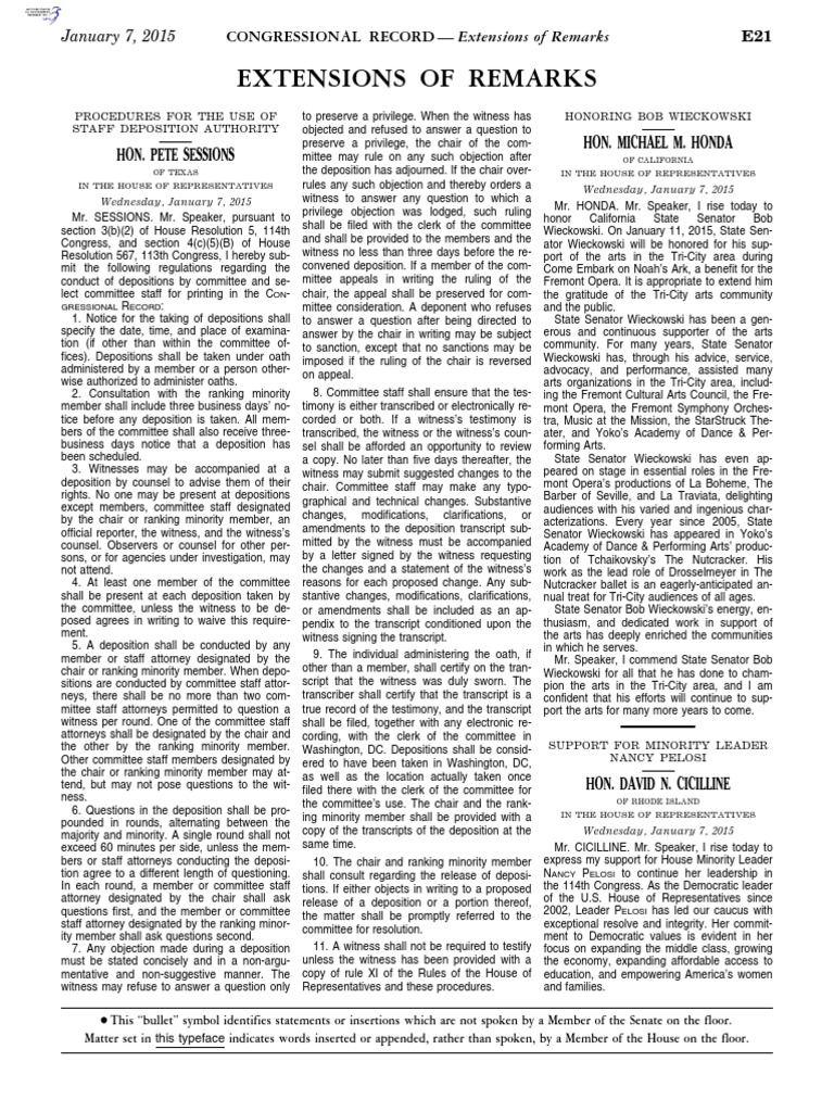 CONGRESSIONAL RECORD - Extensions of Remarks E21 | PDF | Deposition ...