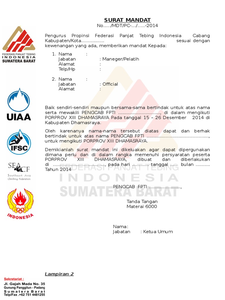 Surat Mandat Dan Daftar Nama Atlit | PDF