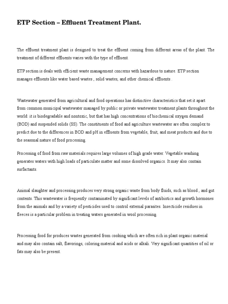 ETP Section - Effluent Treatment Plant | PDF | Wastewater | Chemistry