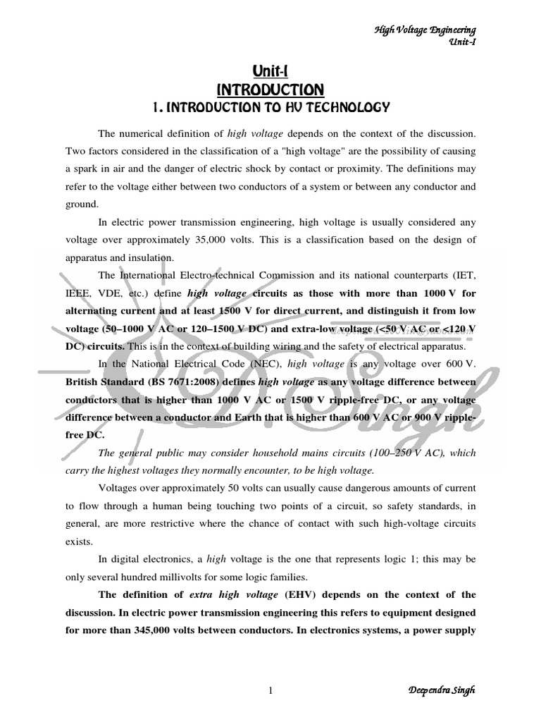 UNIT-1 of HVE | PDF | Electric Power Transmission | High Voltage