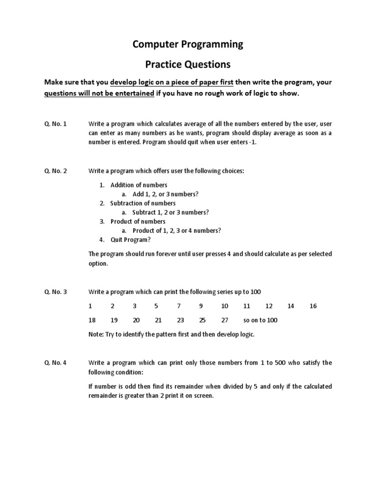 Computer Programming Practice Questions | PDF