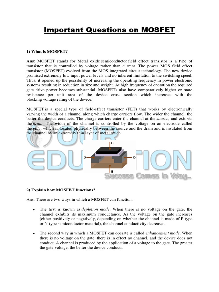 Important Questions On MOSFET | PDF | Business