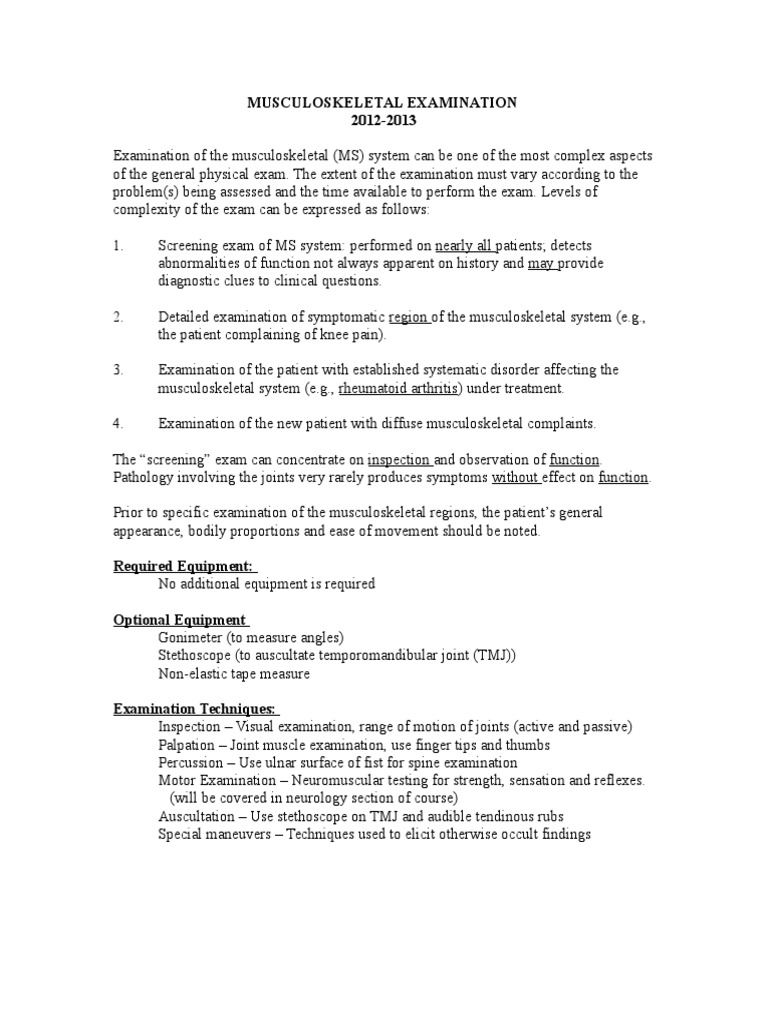 Musculoskeletal Exam | PDF | Anatomical Terms Of Motion | Elbow