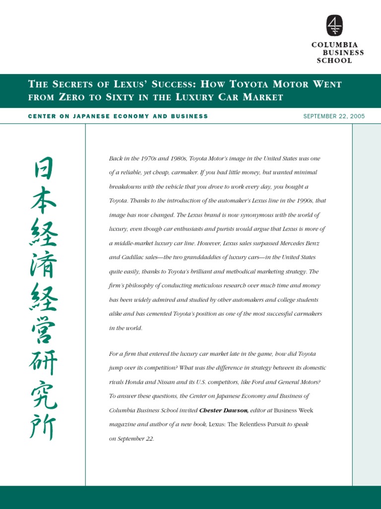 Lexus Case Study PDF | PDF | Luxury Vehicles | Lexus