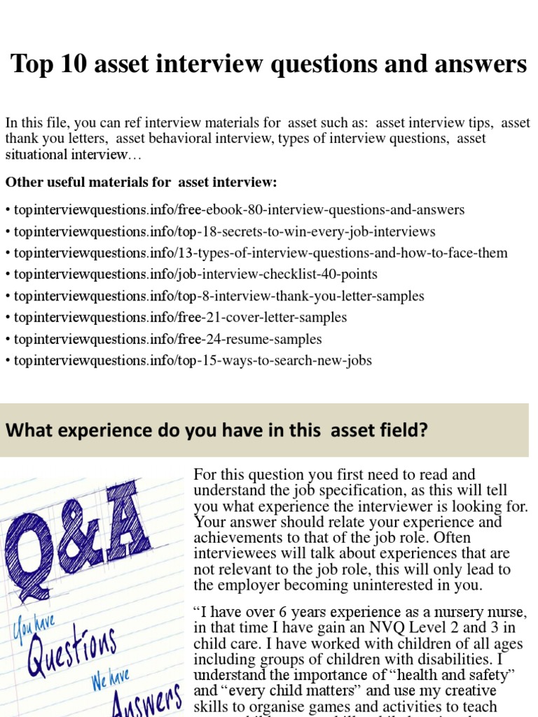 Top 10 Asset Interview Questions and Answers | PDF | Interview | Job ...