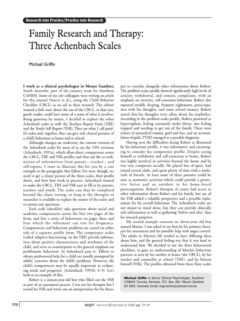 Family Research and Therapy: Three Achenbach Scales: Michael Griffin ...