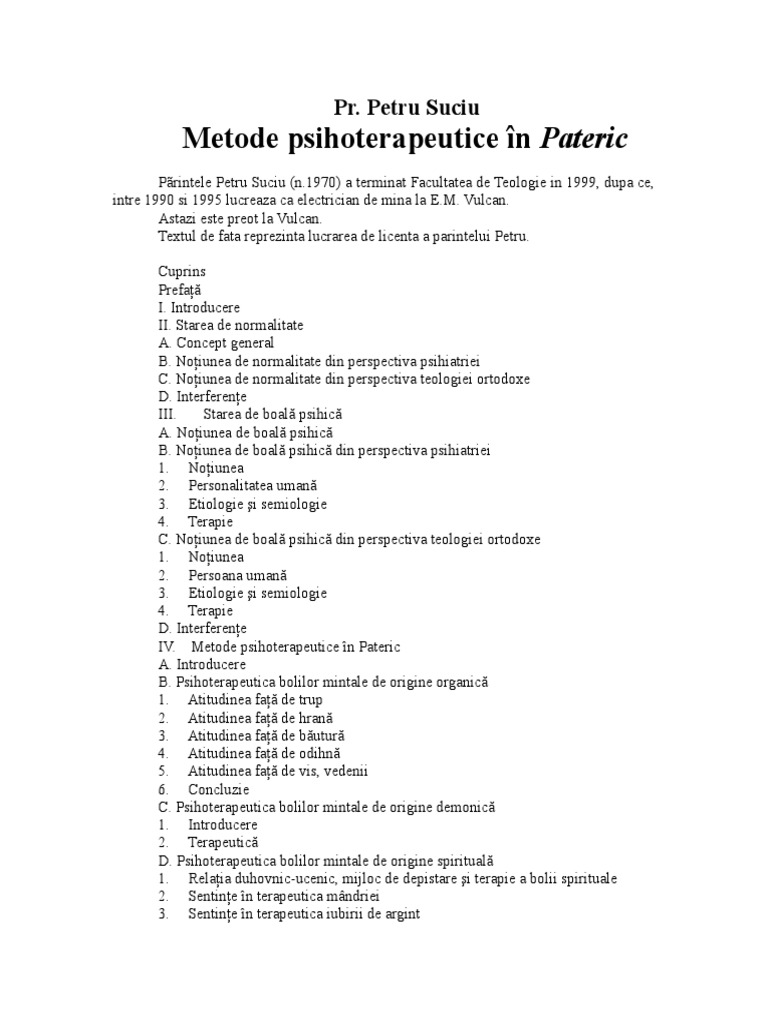 Petru Suciu - Metode Psihoterapeutice În Pateric | PDF