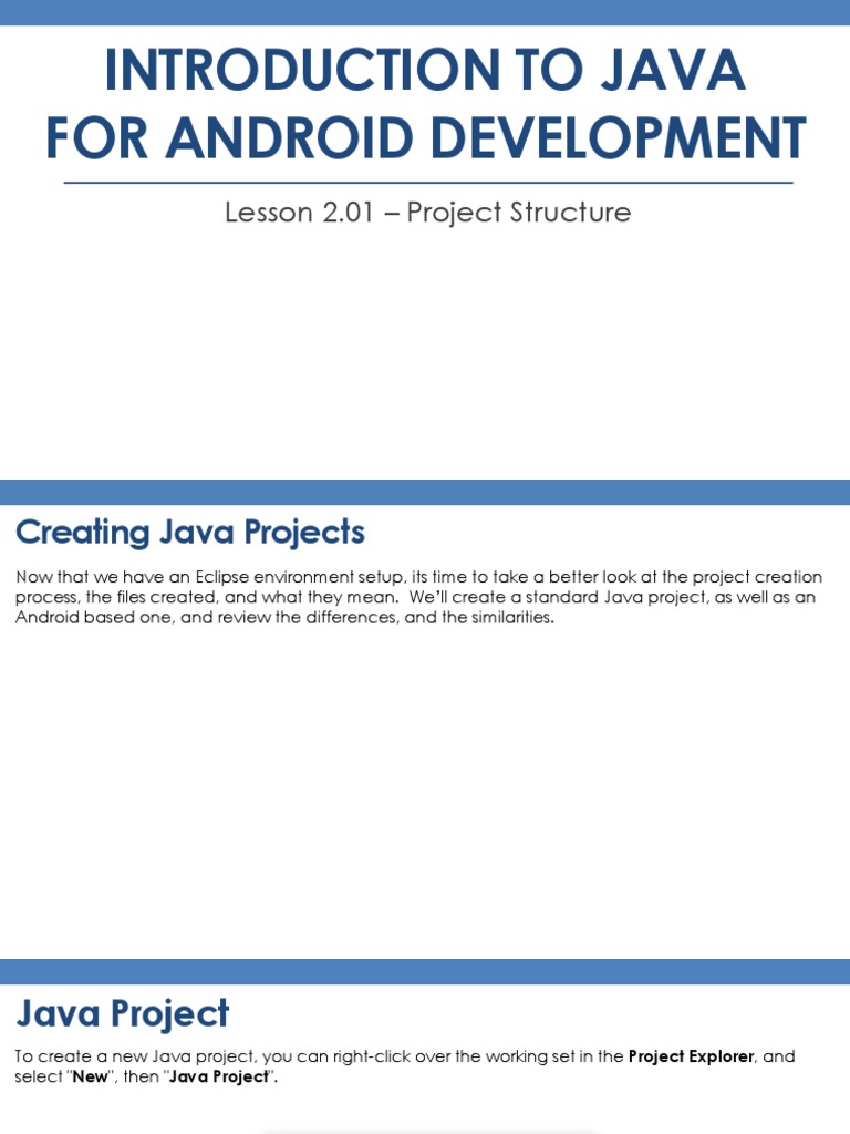 Introduction To Java For Android Development Lesson 201 Project Structure Pdf Java