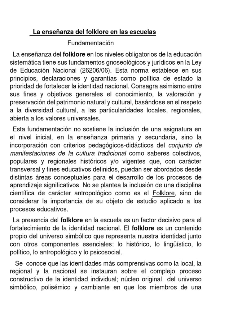 La Enseñanza Del Folklore en Las Escuelas | PDF