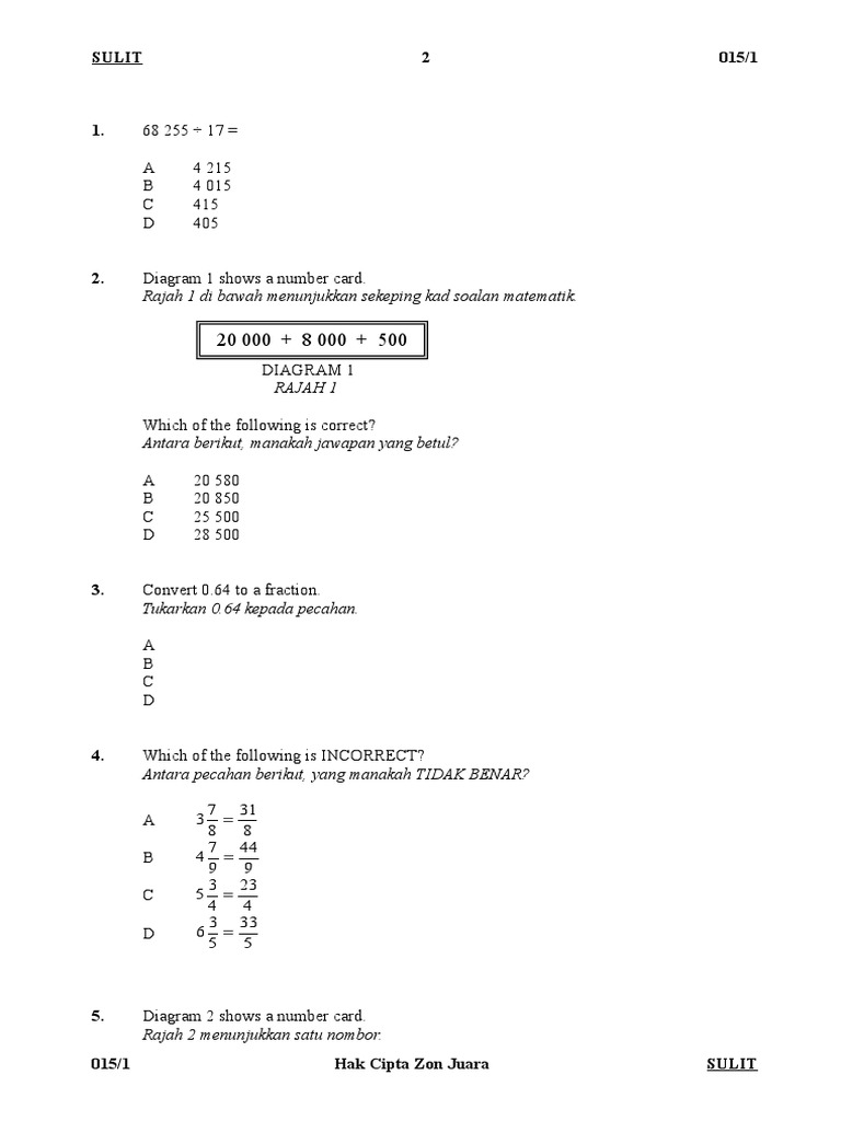 Rajah 1 Di Bawah Menunjukkan Sekeping Kad Soalan Matematik | PDF