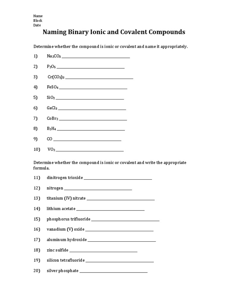 Naming Binary Ionic Covalent | PDF | Nitrogen | Sets Of Chemical Elements
