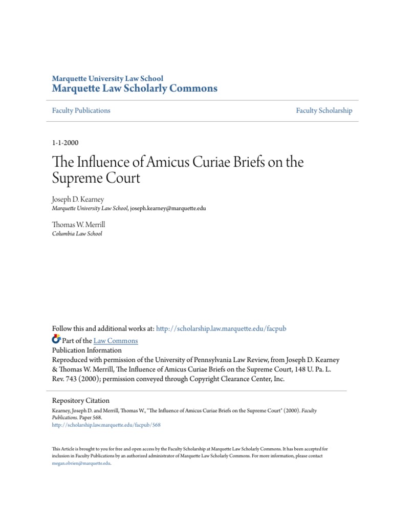 The Influence Of Amicus Curiae Briefs On The Supreme Court Pdf